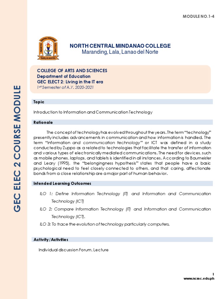 GEC ELEC2 Living in The IT Era CM1 | PDF | Educational Technology ...