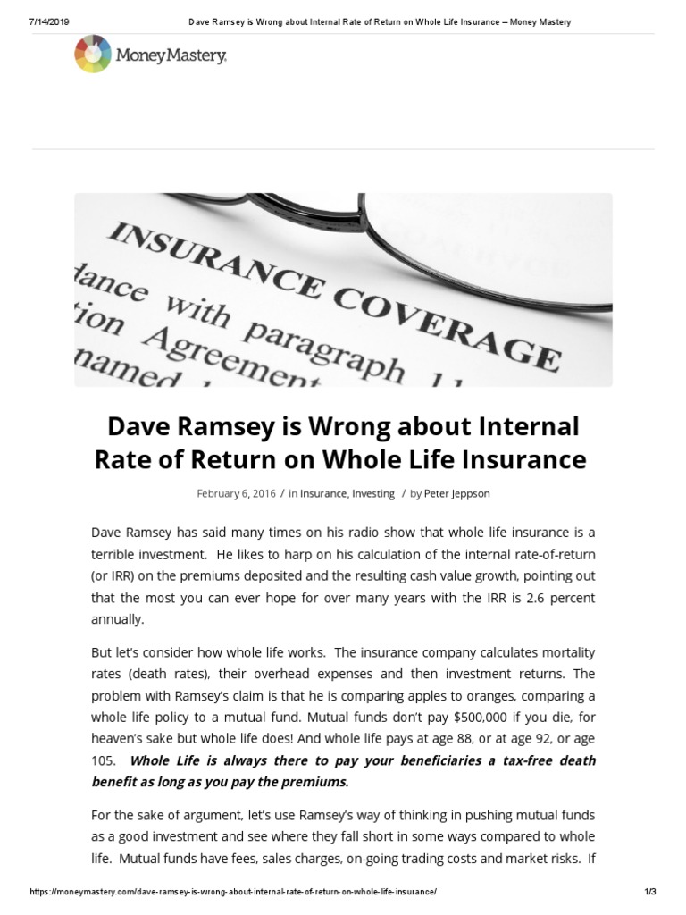 Dave Ramsey Is Wrong About Internal Rate of Return On Whole Life ...