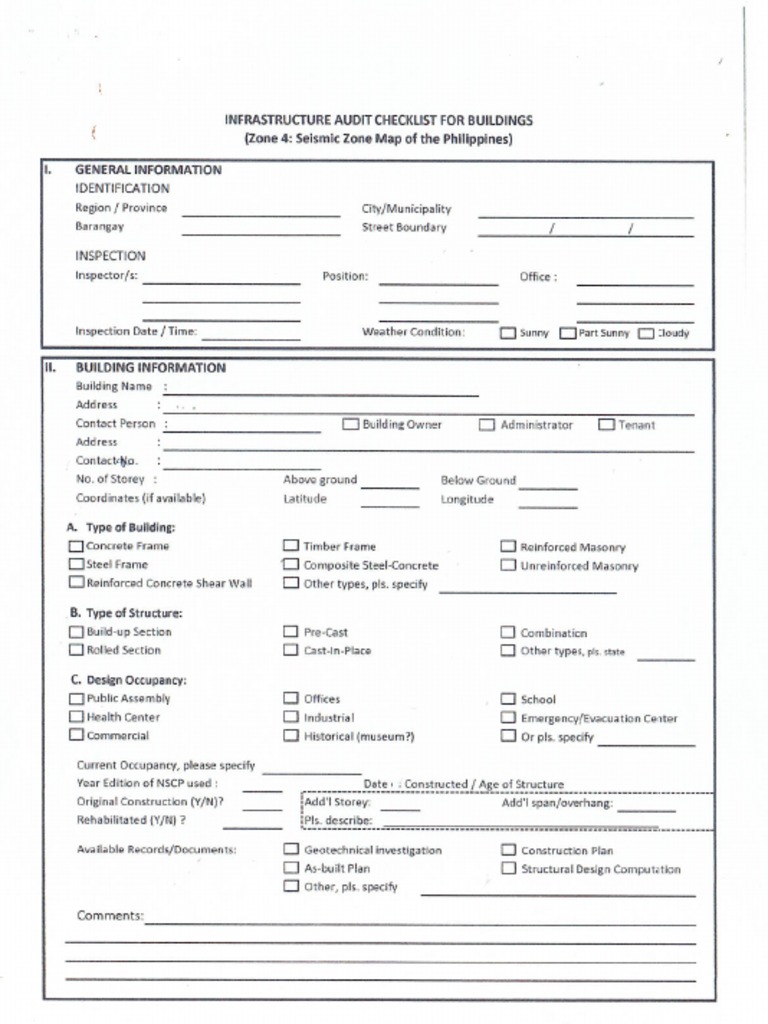 Infrastructure Audit Checklist For Buildings | PDF