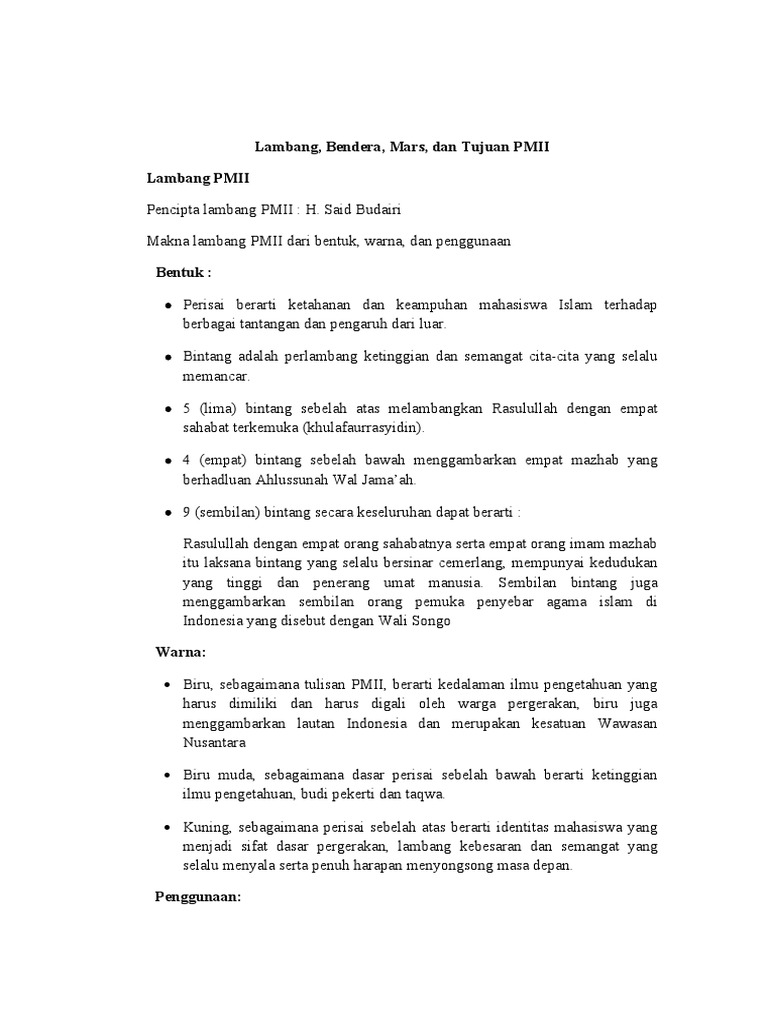 Lambang, Bendera, Mars Dan Tujuan PMII | PDF