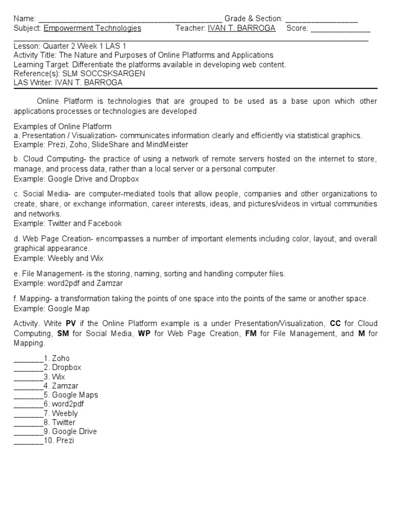 Emp Tech Las - Q2 Week 1-4 | PDF | Educational Technology | Cyberspace