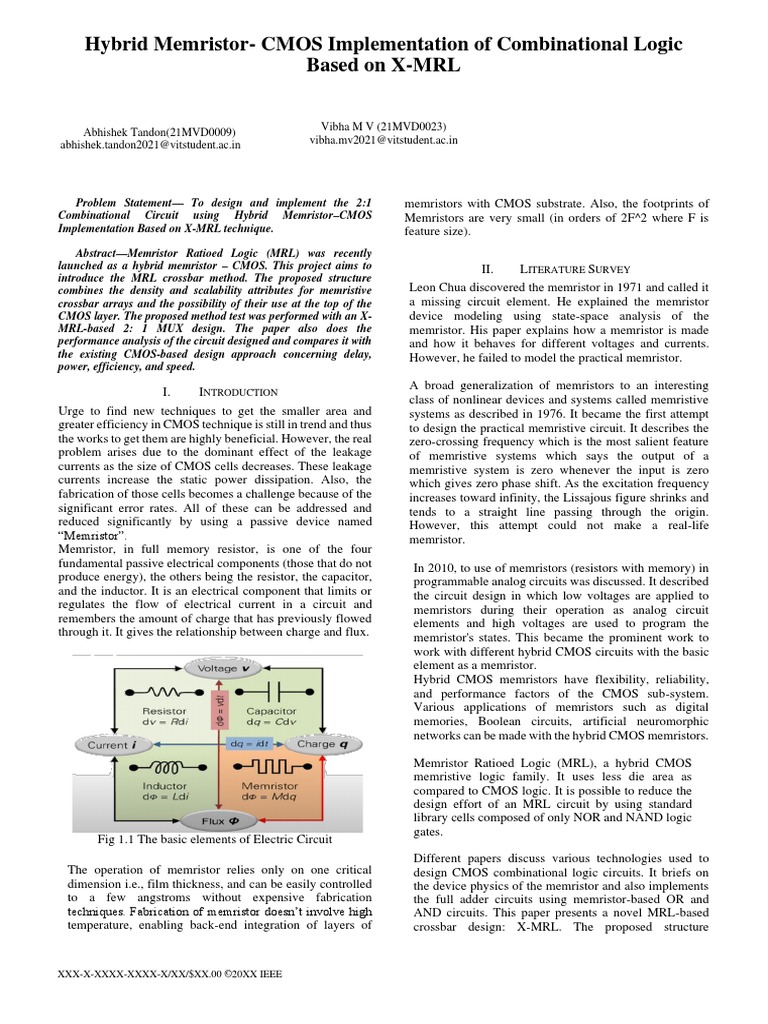 Hybrid Memristor-CMOS Implementation of Combinational Logic Based On X-MRL | PDF | Logic Gate ...