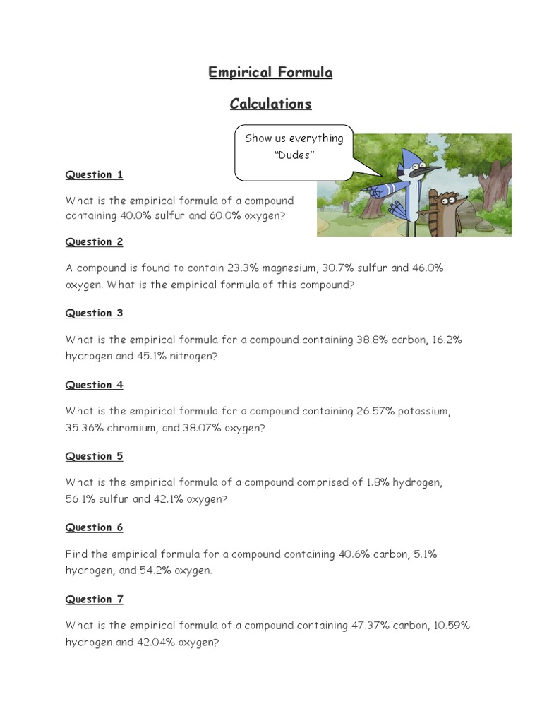 Empirical Formula Calculations: Show Us Everything "Dudes" | PDF | Self ...