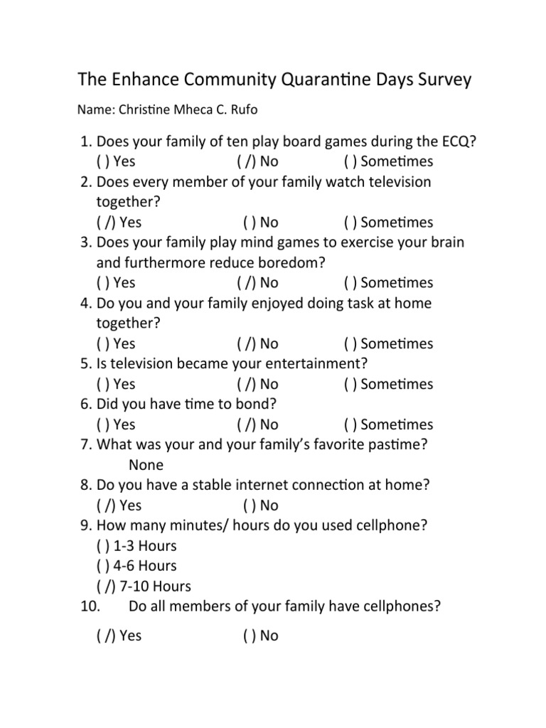 The Enhance Community Quarantine Days Survey | PDF | Quarantine