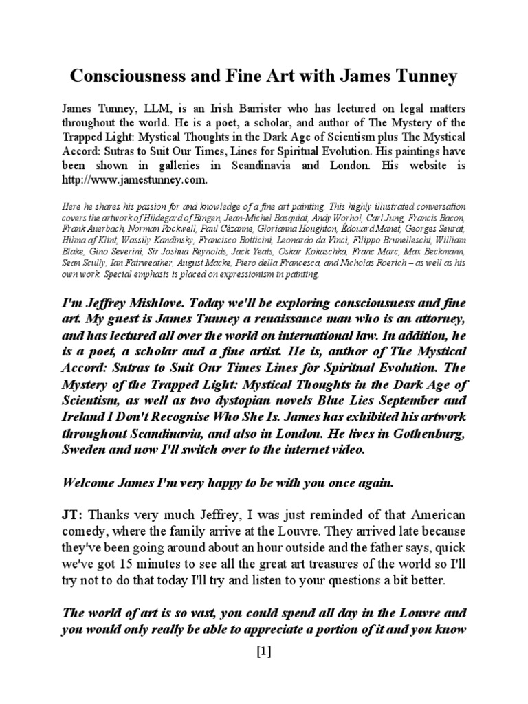 Consciousness and Fine Art With James Tunney | PDF | Spiritualism ...