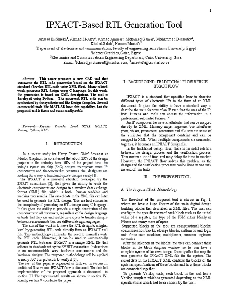 IPXACT-Based RTL Generation Tool | PDF | Xml | Computer Hardware