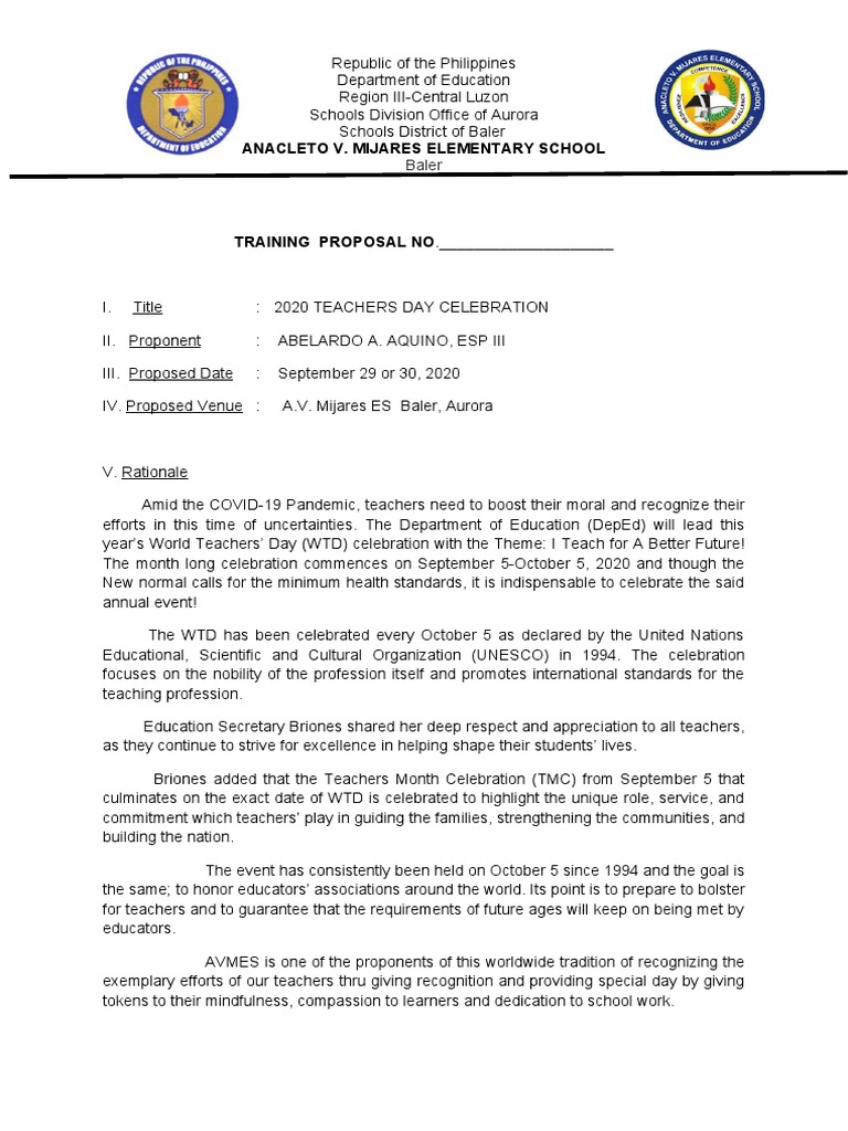 2020 Teachers Day Celebration Proposal | PDF