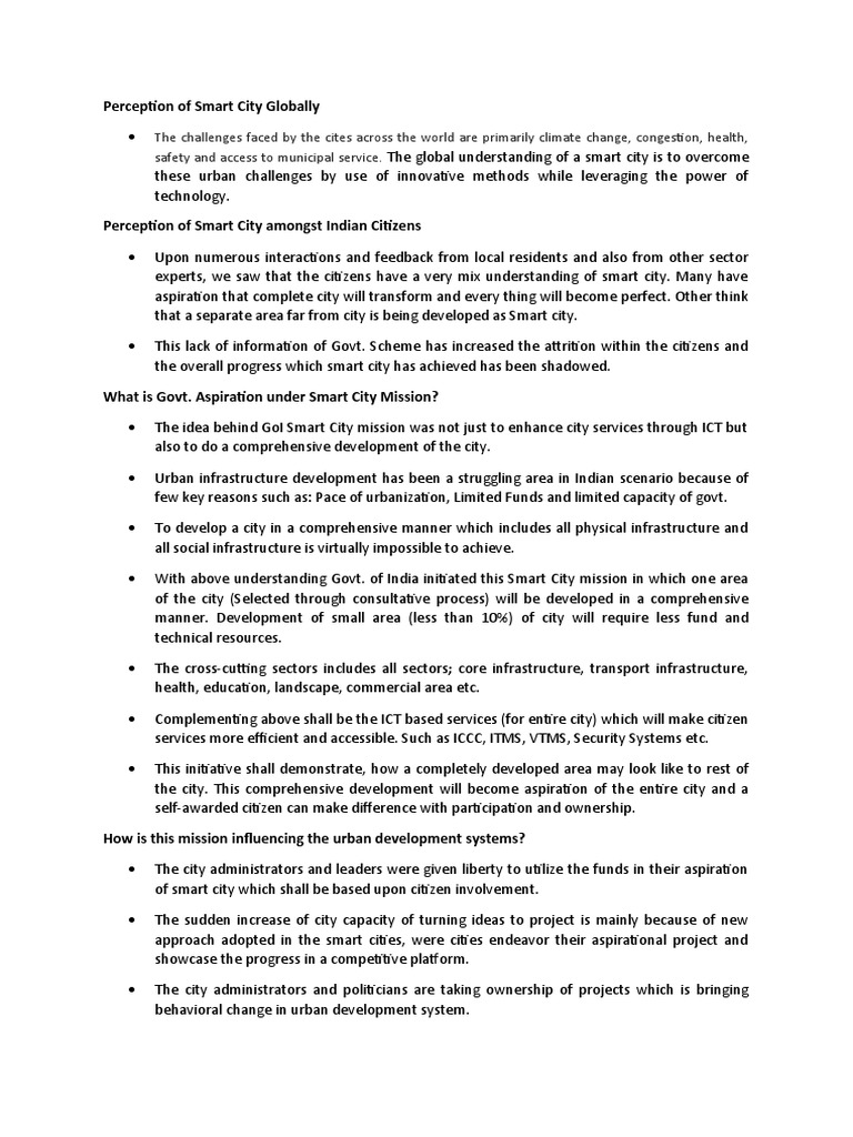 Smart Cities in India - Summary | PDF | Infrastructure | Economies