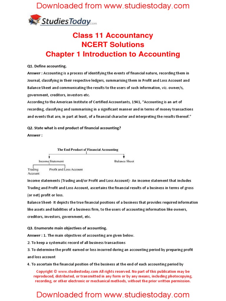 NCERT Solutions Class 11 Accountancy Chapter 1 Introduction To ...