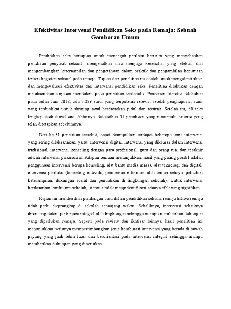 Efektivitas Intervensi Pendidikan Seks Pada Remaja | PDF | Pengembangan ...