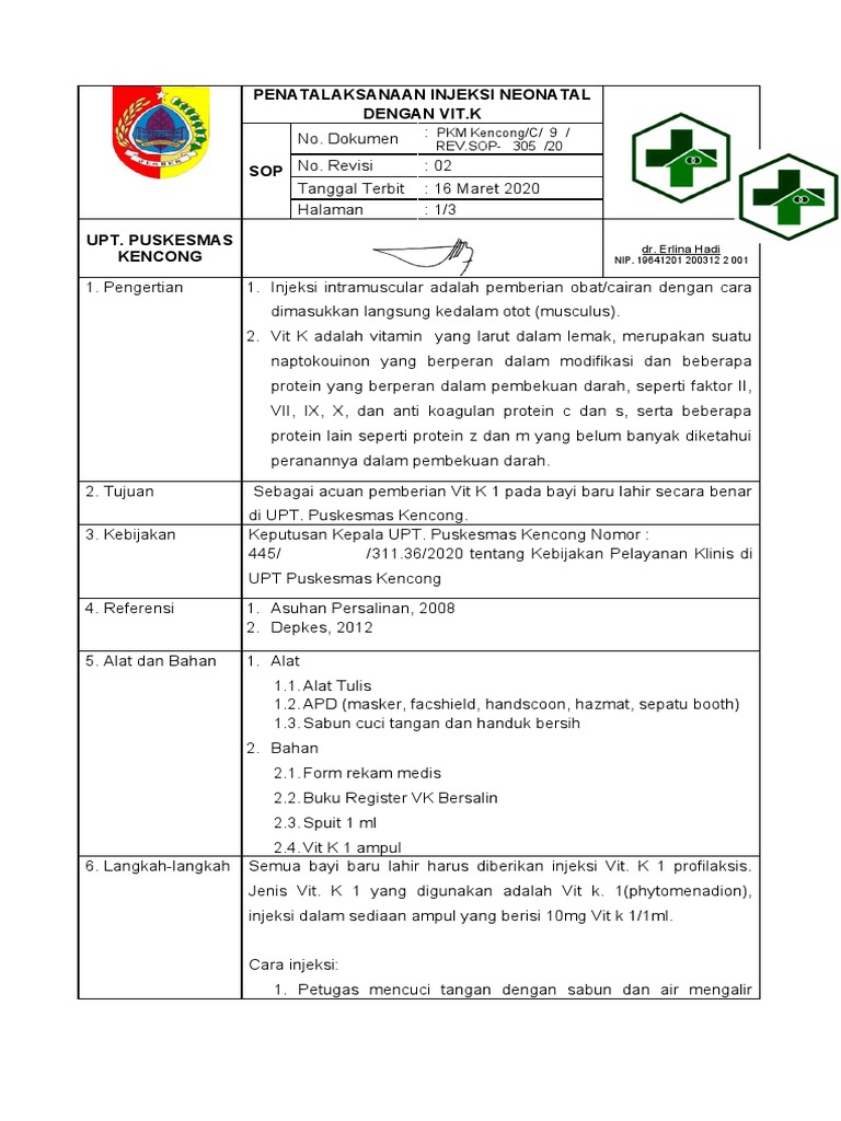 SOP Injeksi Vit K Neonatal | PDF | Pengembangan Diri | Kesehatan Holistik