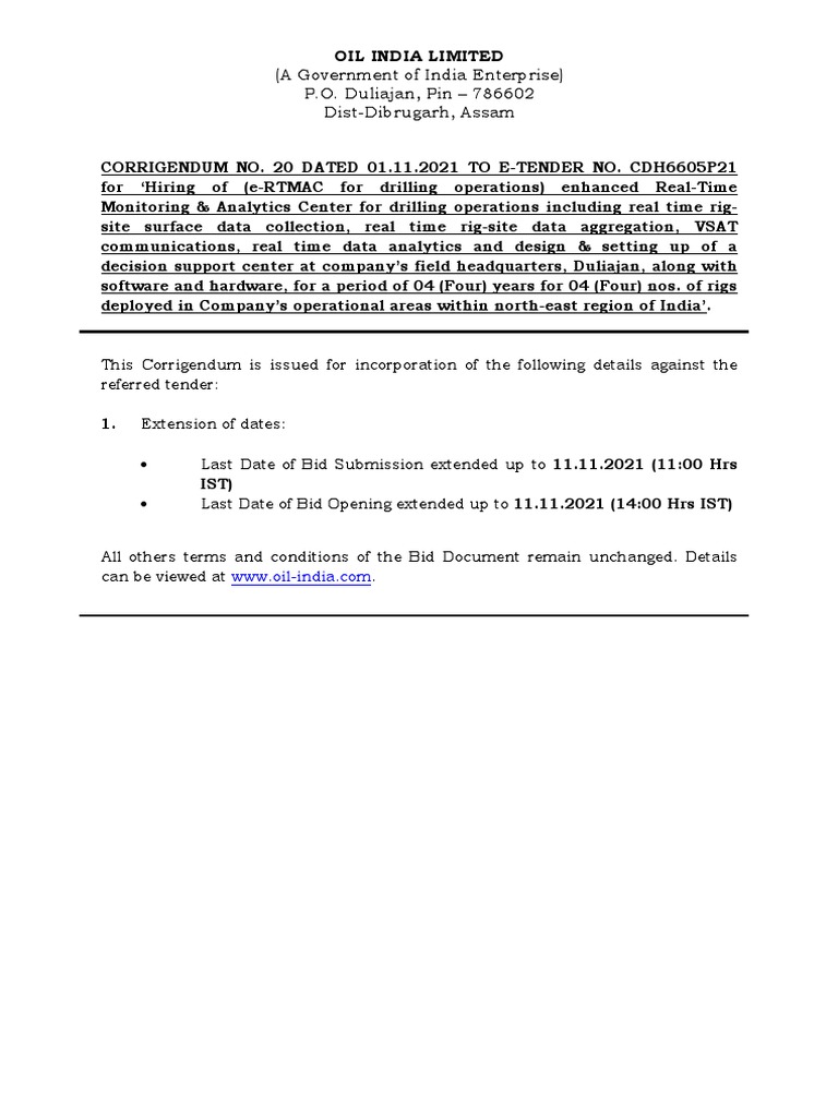 (A Government of India Enterprise) P.O. Duliajan, Pin - 786602 Dist ...