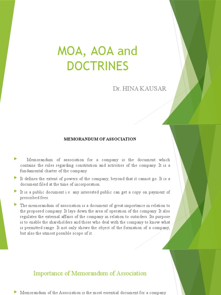 Moa, Aoa and Doctrines | PDF | Articles Of Association | Limited Company