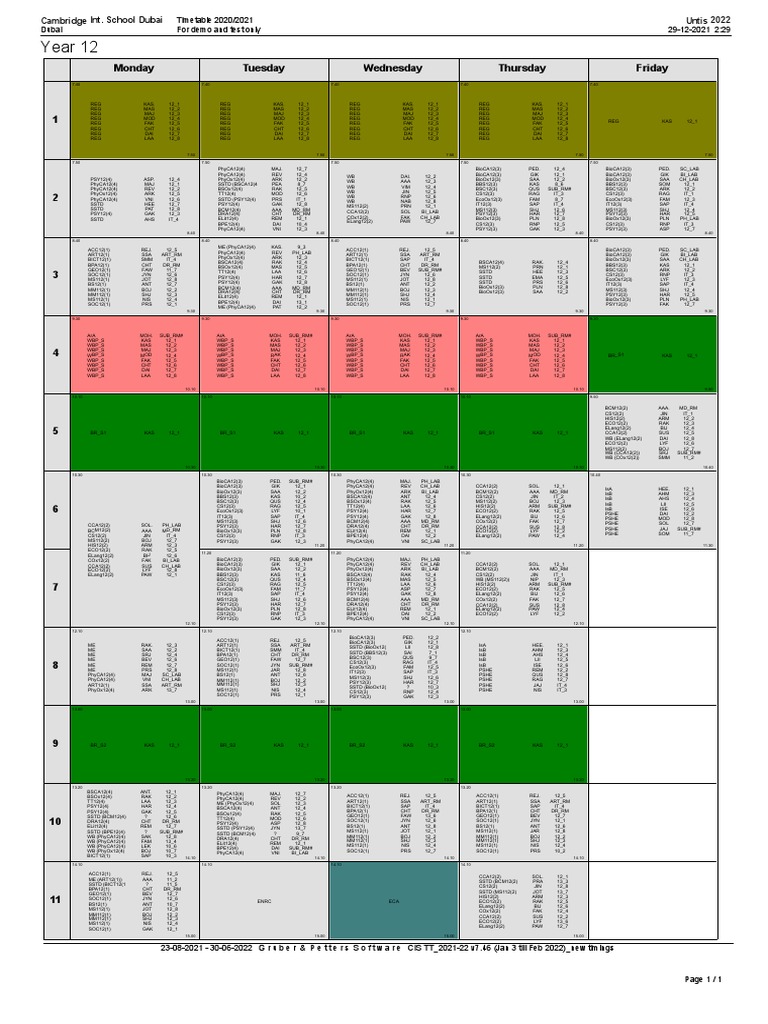 Cambridge International School Dubai Timetable | PDF