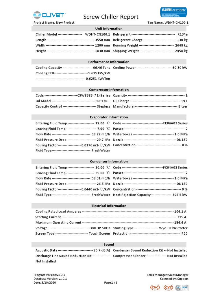 2.1 WDHT-CN100.1 Chiller Clivet | PDF | Energy Technology | Continuum Mechanics