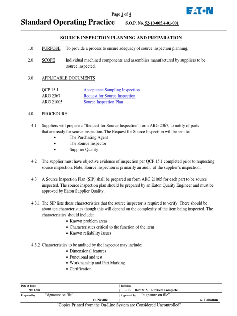 Standard Operating Practice: Source Inspection Planning and Preparation ...