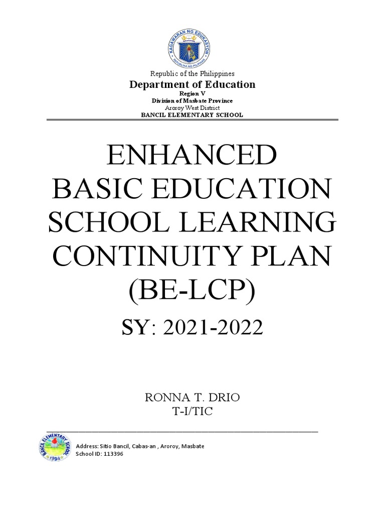 Enhanced Basic Education School Learning Continuity Plan (BE-LCP ...