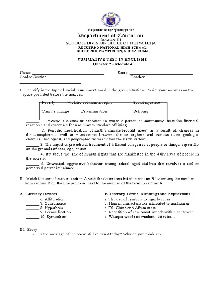 Summative Test - Quarter 2 - Module 4 - English | PDF