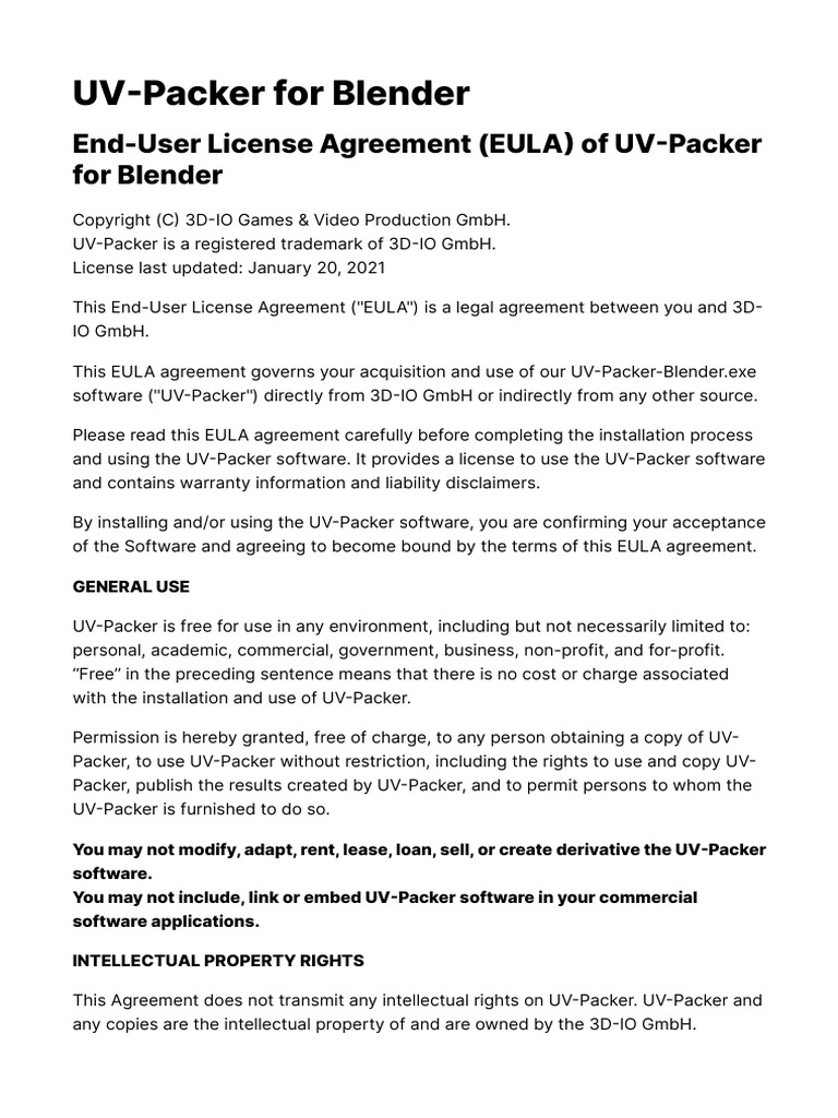 UV-Packer For Blender Program EULA | PDF | License | Copyright