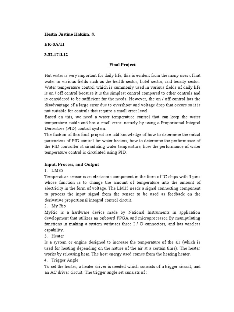 Determination of Initial PID Parameters for Water Temperature Control ...
