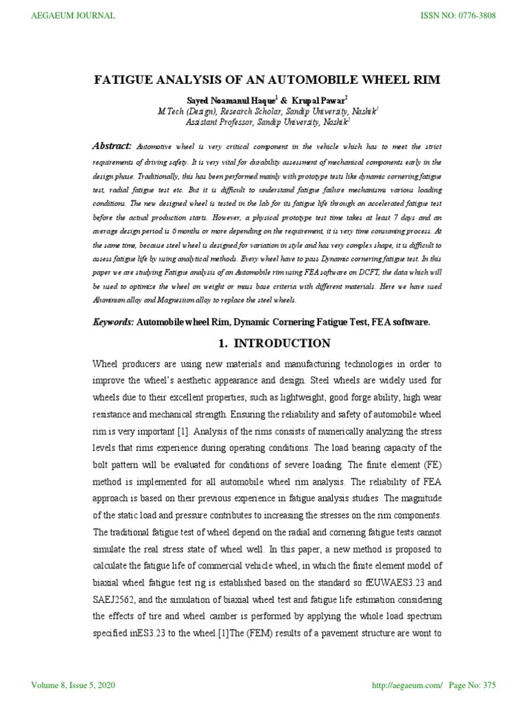 Fatigue Analysis Of An Automobile Wheel Rim Abstract Pdf Fatigue Material Finite