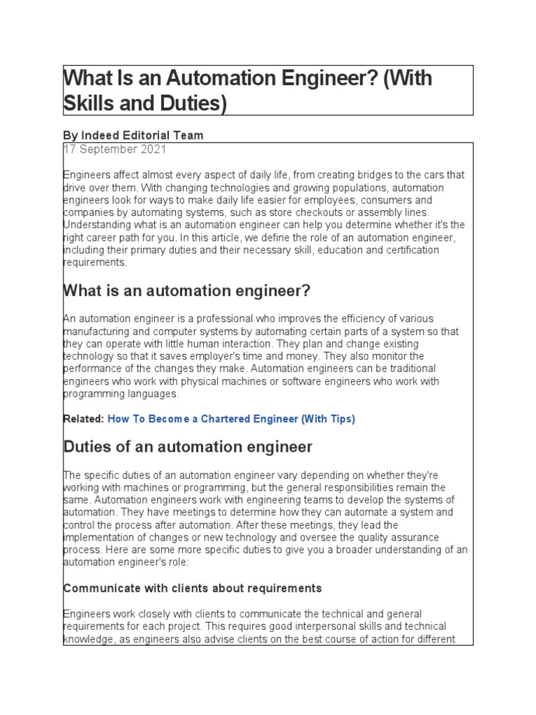 What Is An Automation Engineer | Download Free PDF | Automation | Engineer