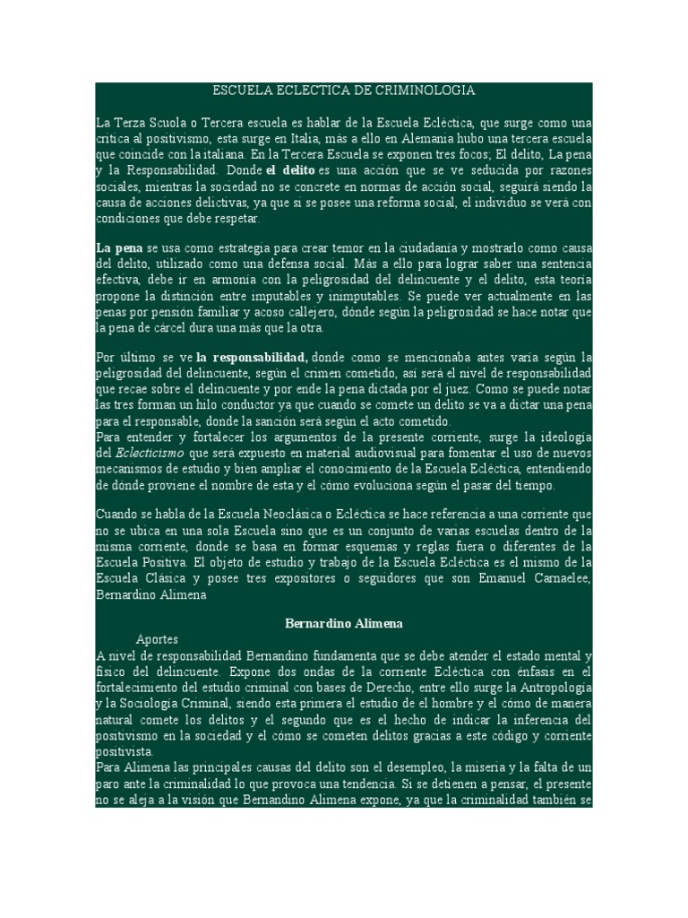 Escuela Eclectica de Criminologia | PDF | Derecho penal | Criminología