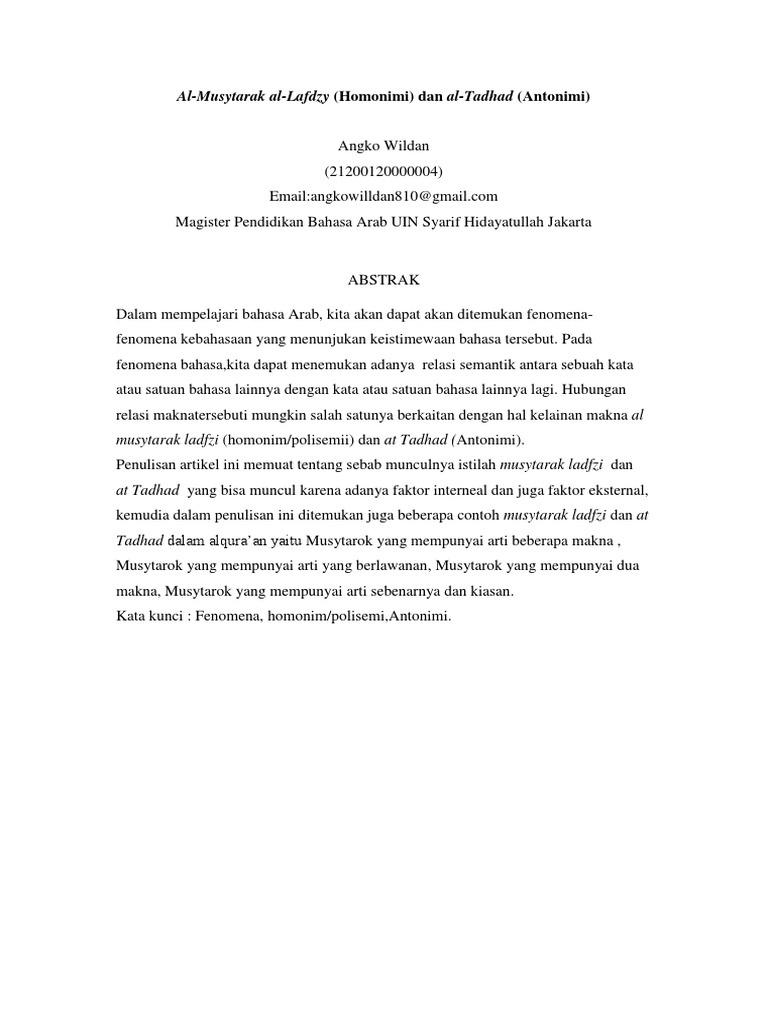 Rev - Al-Musytarak Al-Lafdzy (Homonimi) Dan Al-Tadhad (Antonimi ...