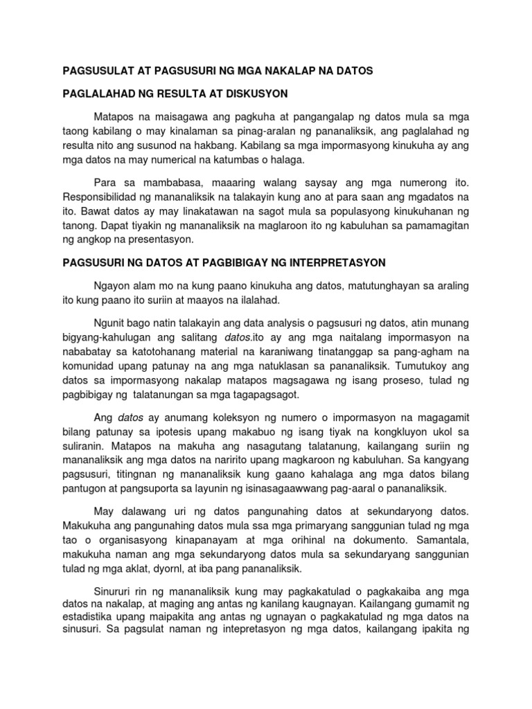 Pagsusulat at Pagsusuri NG Mga Nakalap Na Datos | PDF