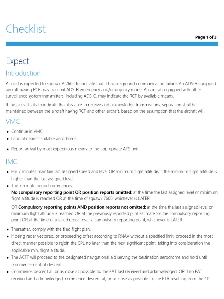Communication Failure Checklist 5547778 | PDF | Air Traffic Control ...