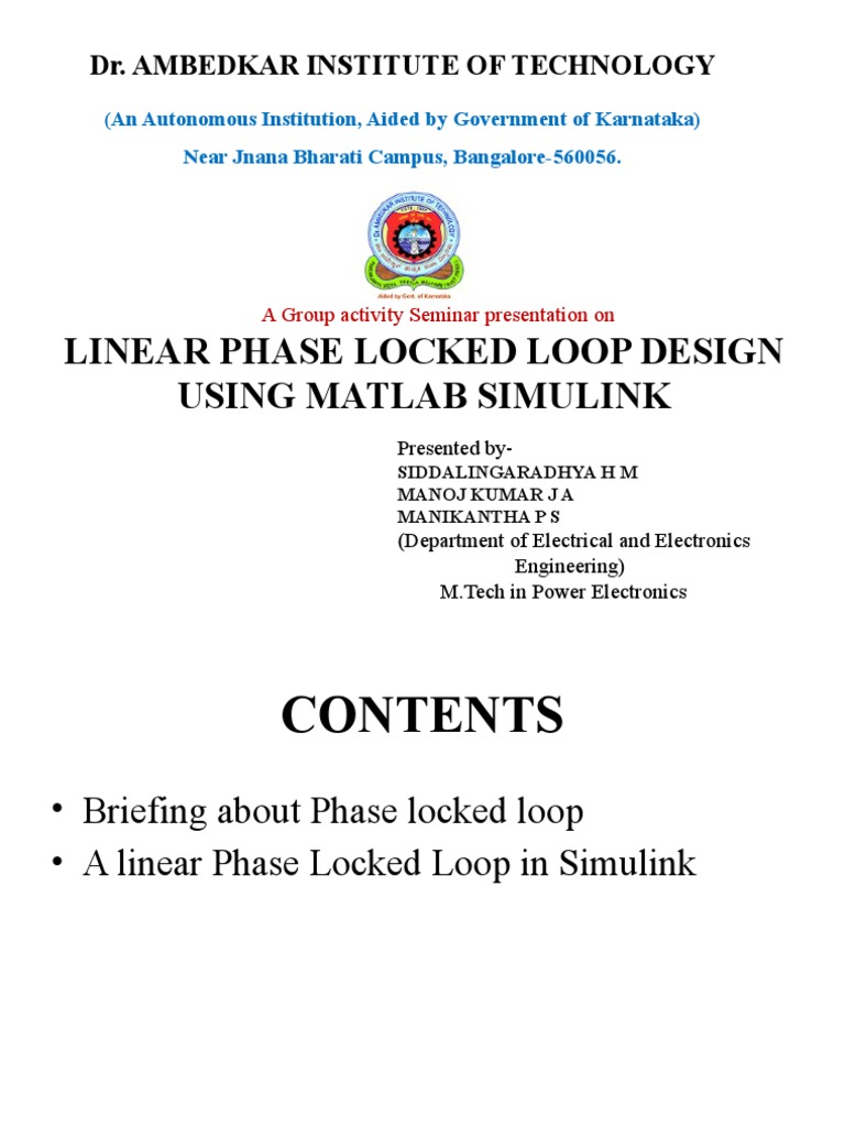 Linear Phase Locked Loop Design Using Matlab Simulink: Dr. Ambedkar ...