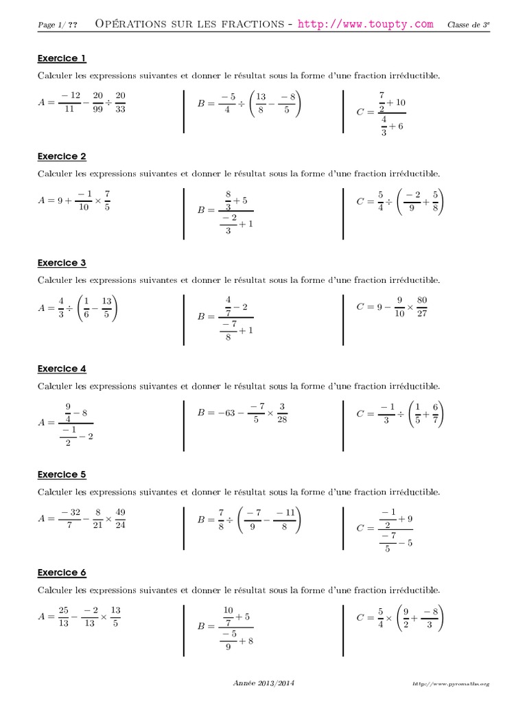 Opérations sur les fractions en 3e | PDF