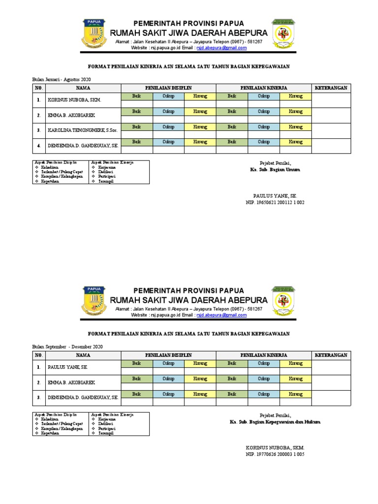 Format Penilaian Kinerja Asn | PDF