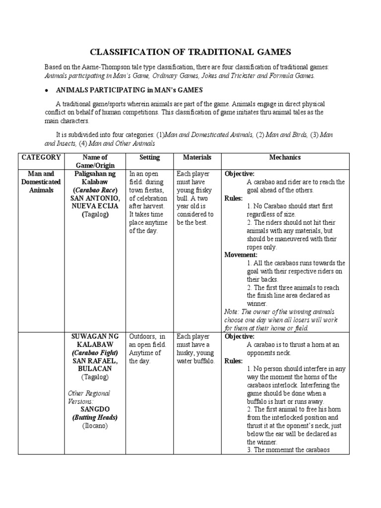Ped 314 CLASSIFICATION OF TRADITIONAL GAMES | PDF