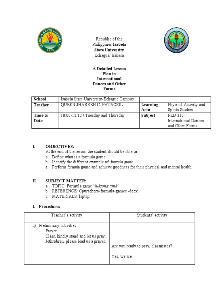 Lesson Plan: Luksong Tinik Game | PDF | Prayer | Cognition