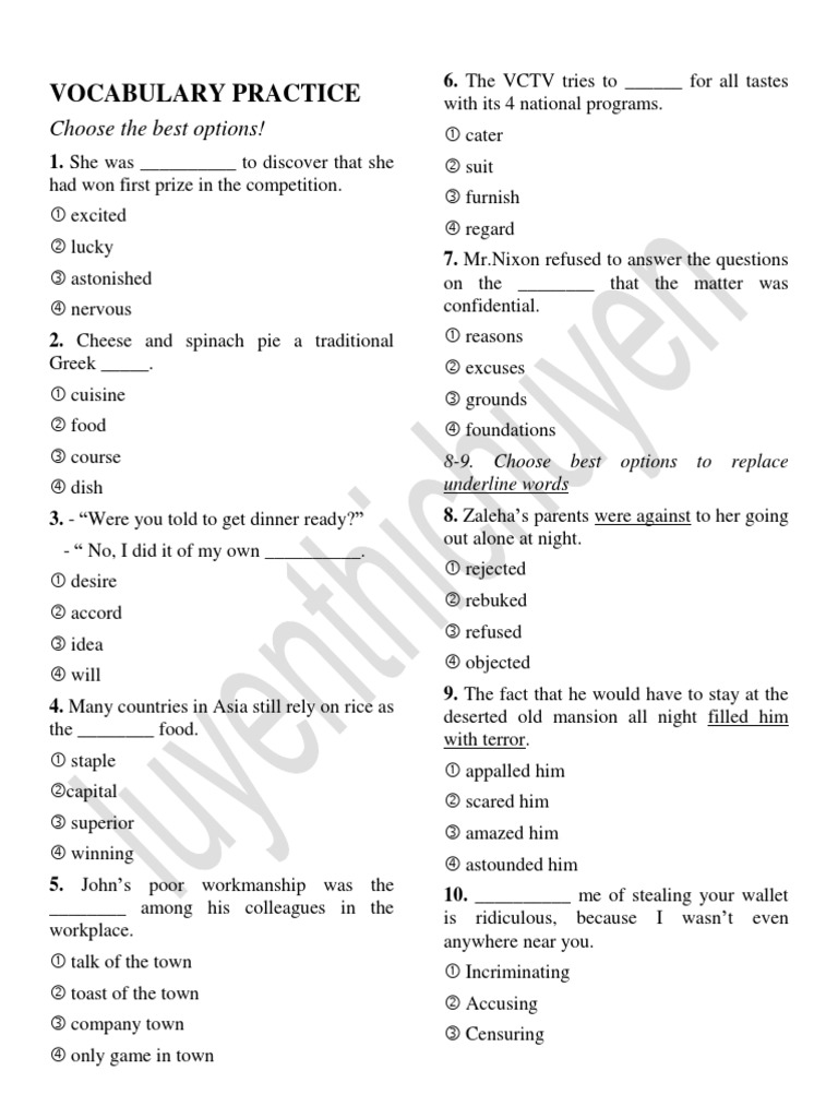Advanced Vocabulary Practice | PDF | Anger
