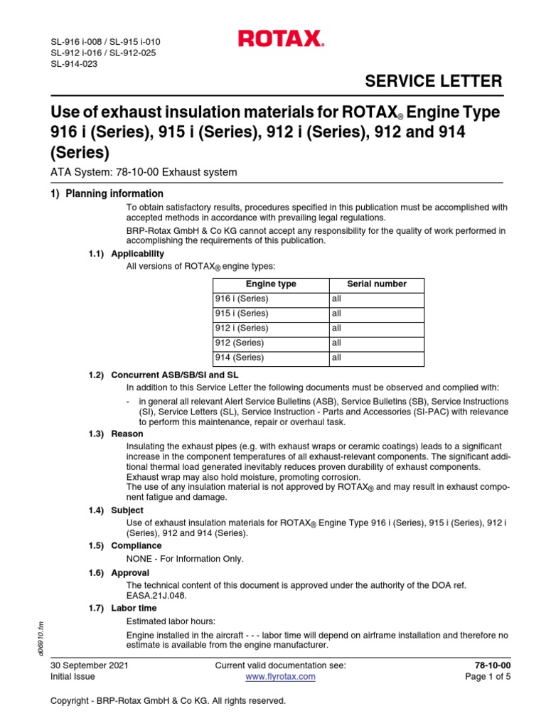 SL-916 I-008 - 915 I-010 - 912 I-016 - 912-025 - 914-023 Use of Exhaust ...