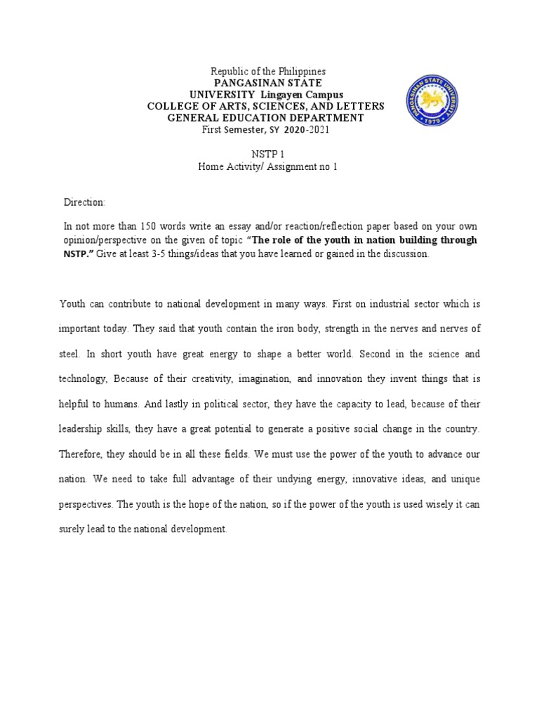 NSTP 1 Homework Assignment Activity Sheets | PDF