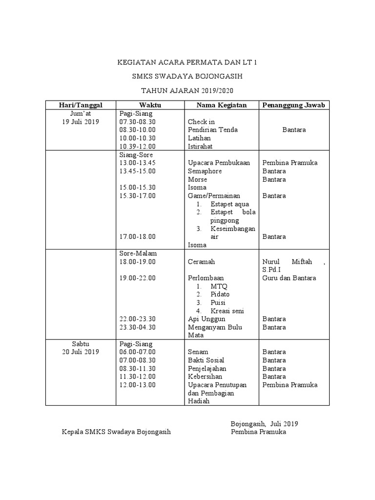 Kegiatan Acara Permata Dan LT 1 | PDF