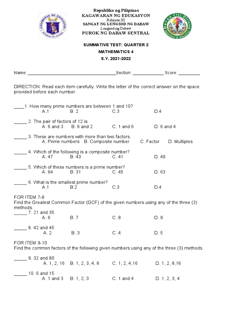 q2 Summative Test For Gr.4 | PDF | Lexicology | Numbers