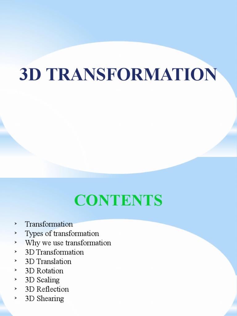 3D Transformation | PDF | Cartesian Coordinate System | 2 D Computer ...