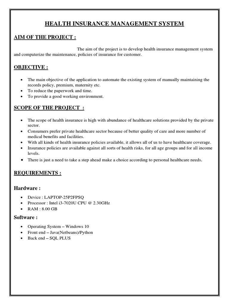 Health Insurance Management System: Aim of The Project | Download Free ...