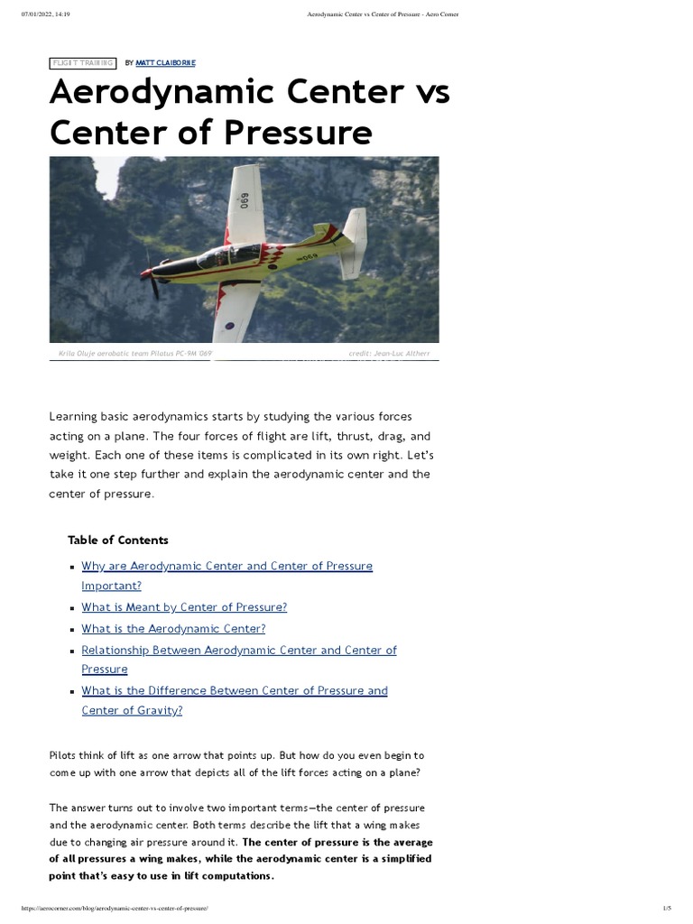 Aerodynamic Center Vs Center of Pressure - Aero Corner | PDF | Lift ...