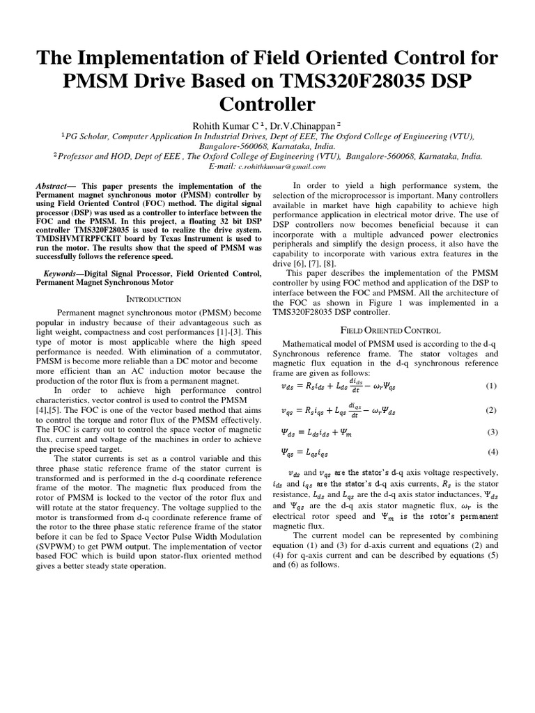The Implementation of FOC For PMSM Drive Based On TMS320F28035 DSP ...