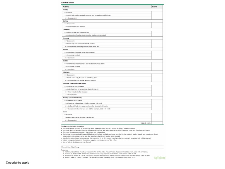Barthel Index | PDF