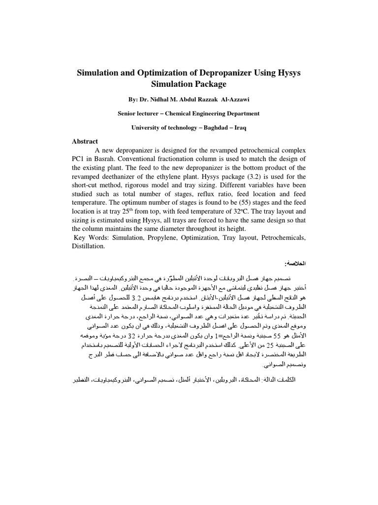 Simulation and Optimization of Depropanizer Using Hysys Simulation ...