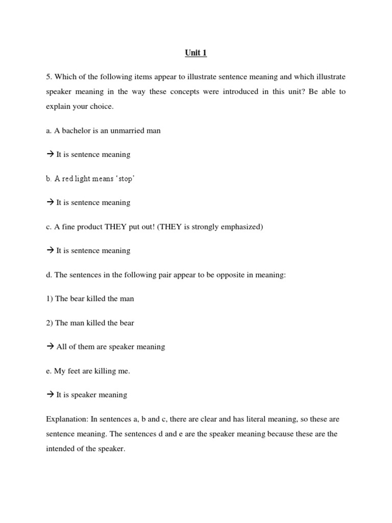 Exercises Unit1 2 Semantics | PDF