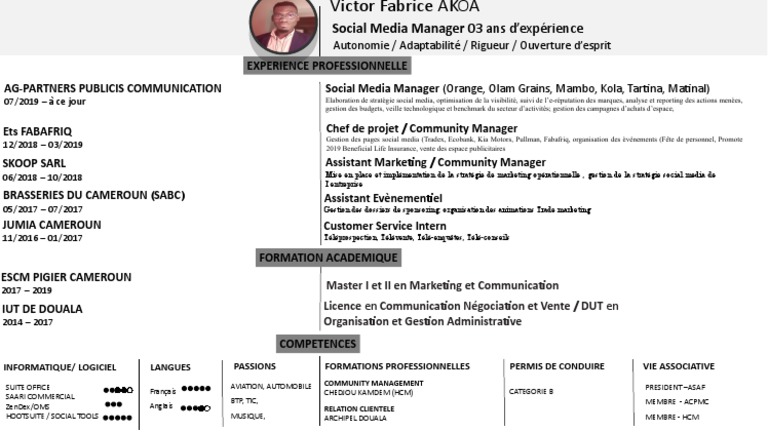 CV Victor Fabrice AKOA | PDF | Commercialisation | Réseaux sociaux