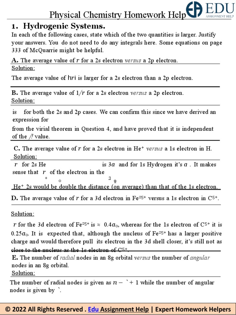 Physical Chemistry Homework Help | PDF | Atomic Orbital | Electron ...
