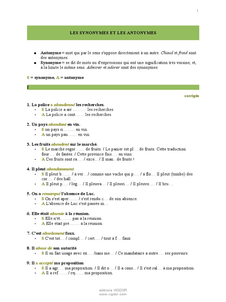 Synonymes Antonymes | PDF | Arts du langage et discipline | Maison et ...